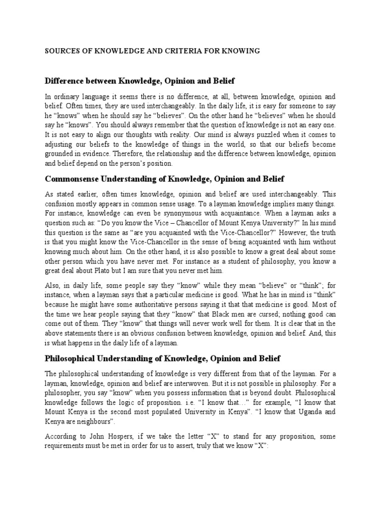 Difference Between Knowledge, Opinion and Belief | PDF | Rationalism | Reason