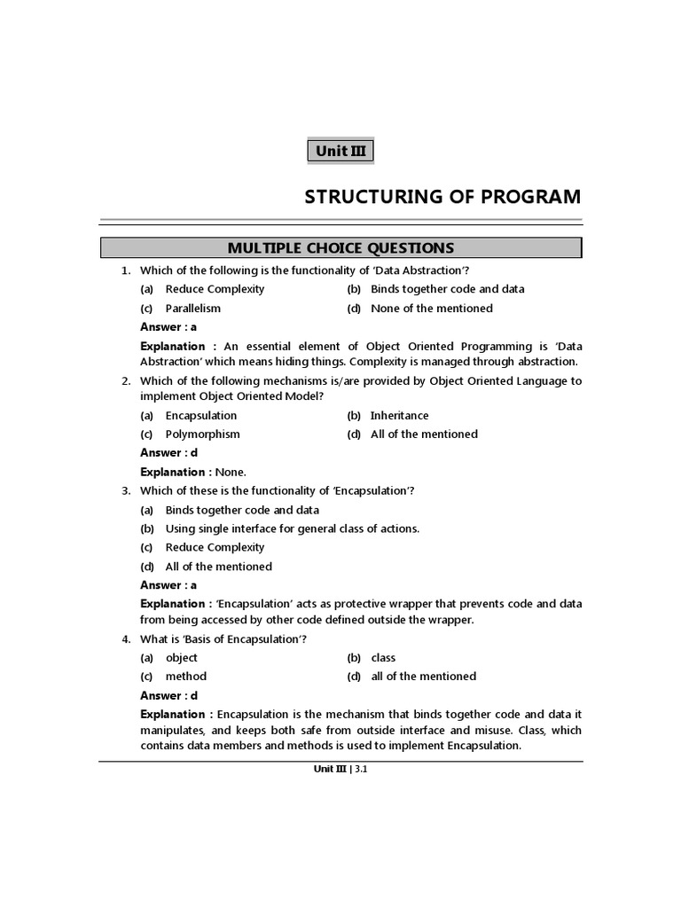 Structuring of Program: Unit III | Download Free PDF | Class (Computer Programming) | Method ...