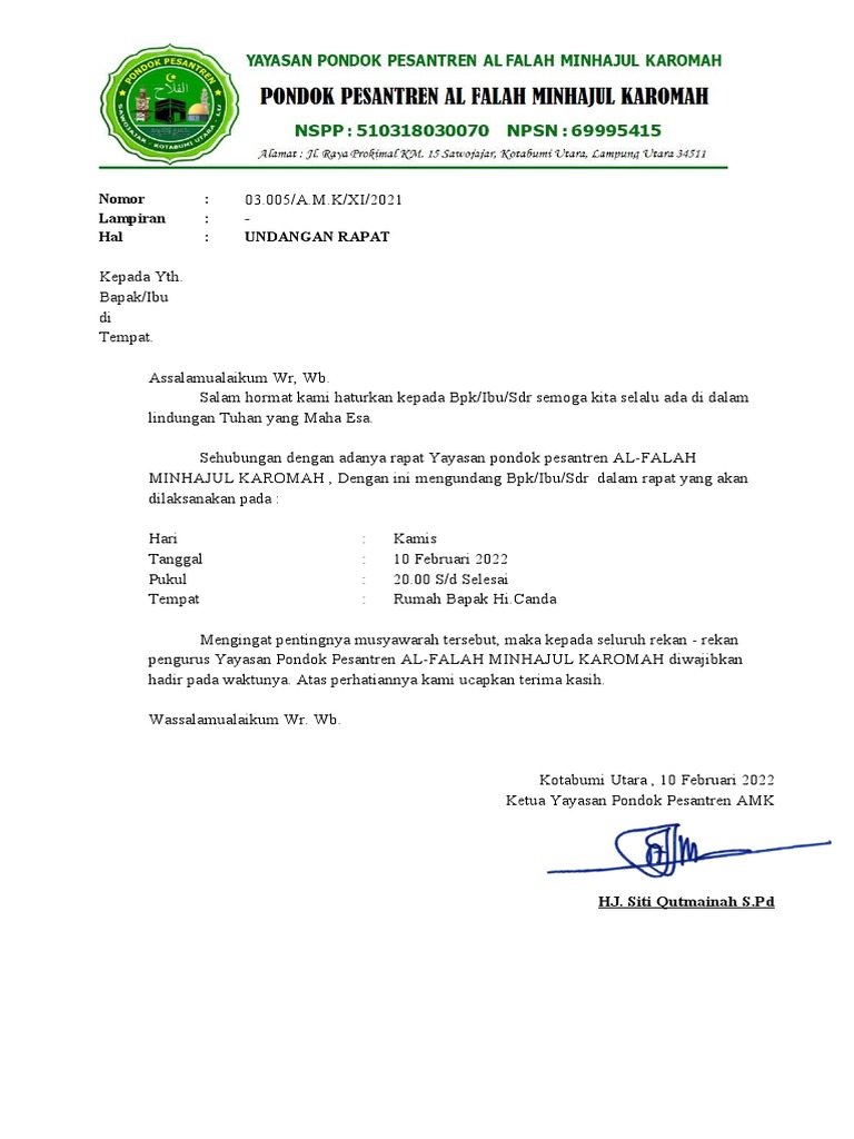 Contoh Surat Undangan Rapat | PDF