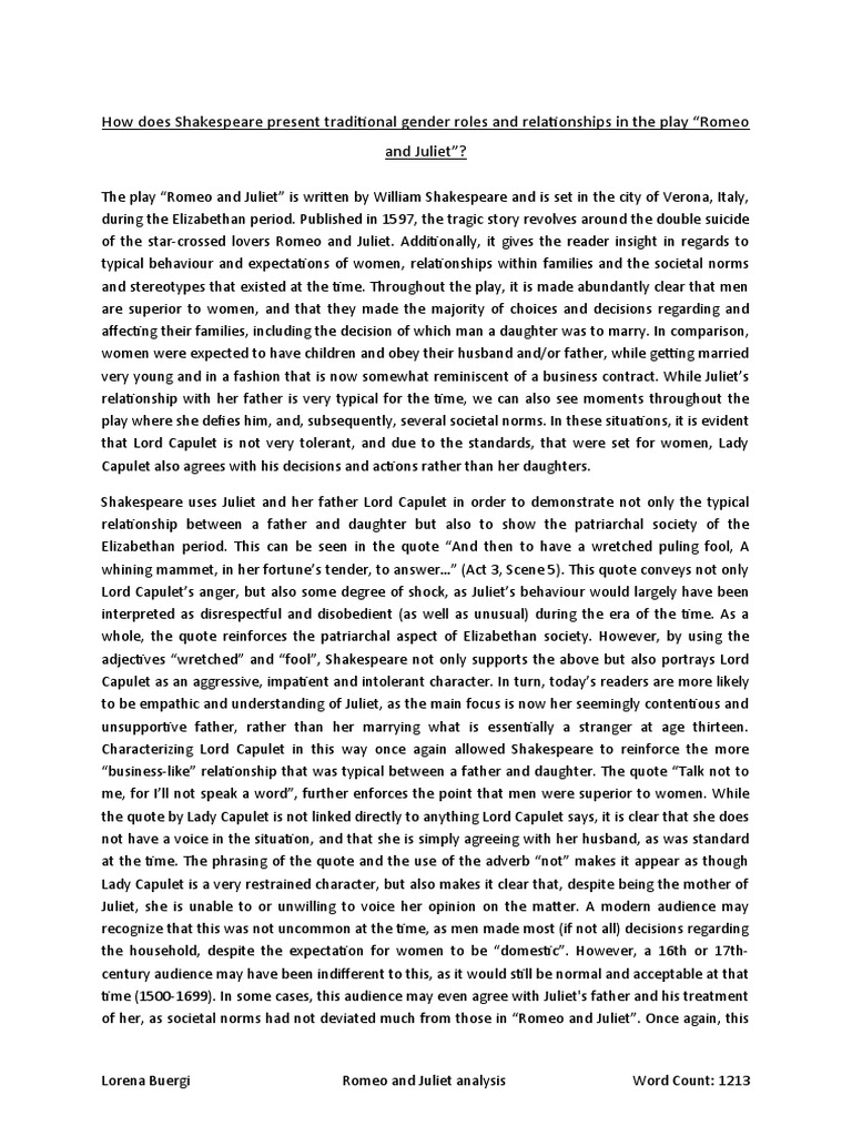 Romeo and Juliet Analysis | PDF | Characters In Romeo And Juliet ...