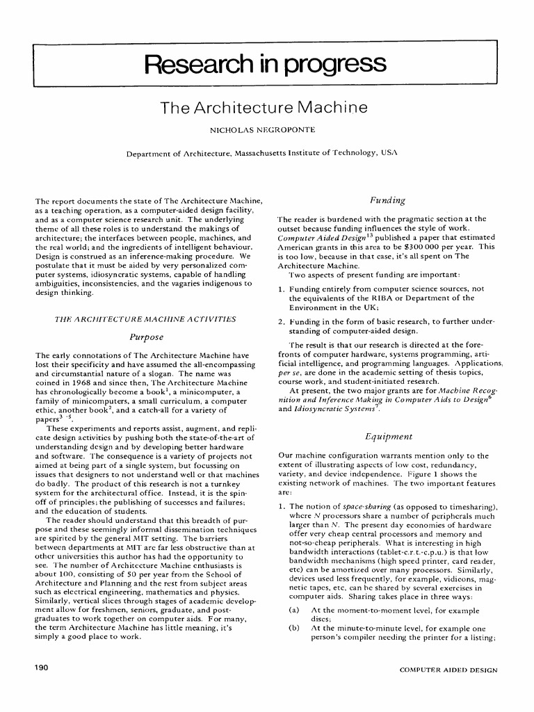 1975 - Negroponte - The Architecture Machine | PDF | Computer Aided ...
