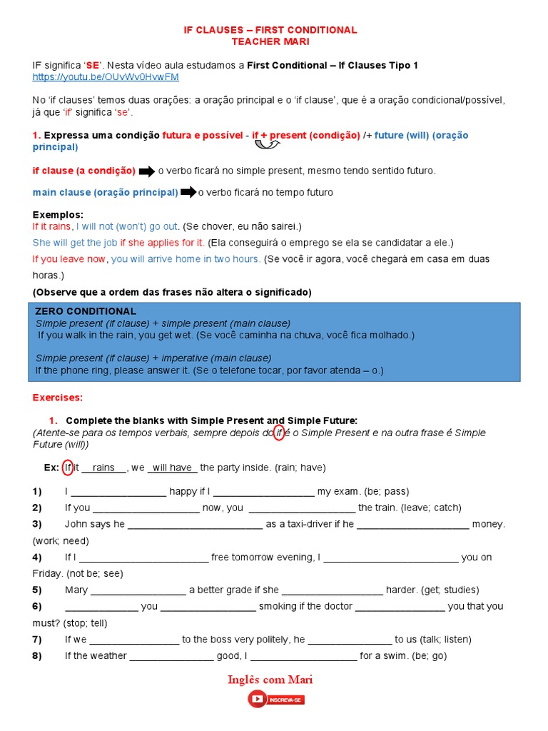 IF CLAUSES - First Conditional | PDF