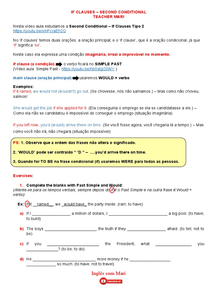 IF CLAUSES - Second Conditional | PDF