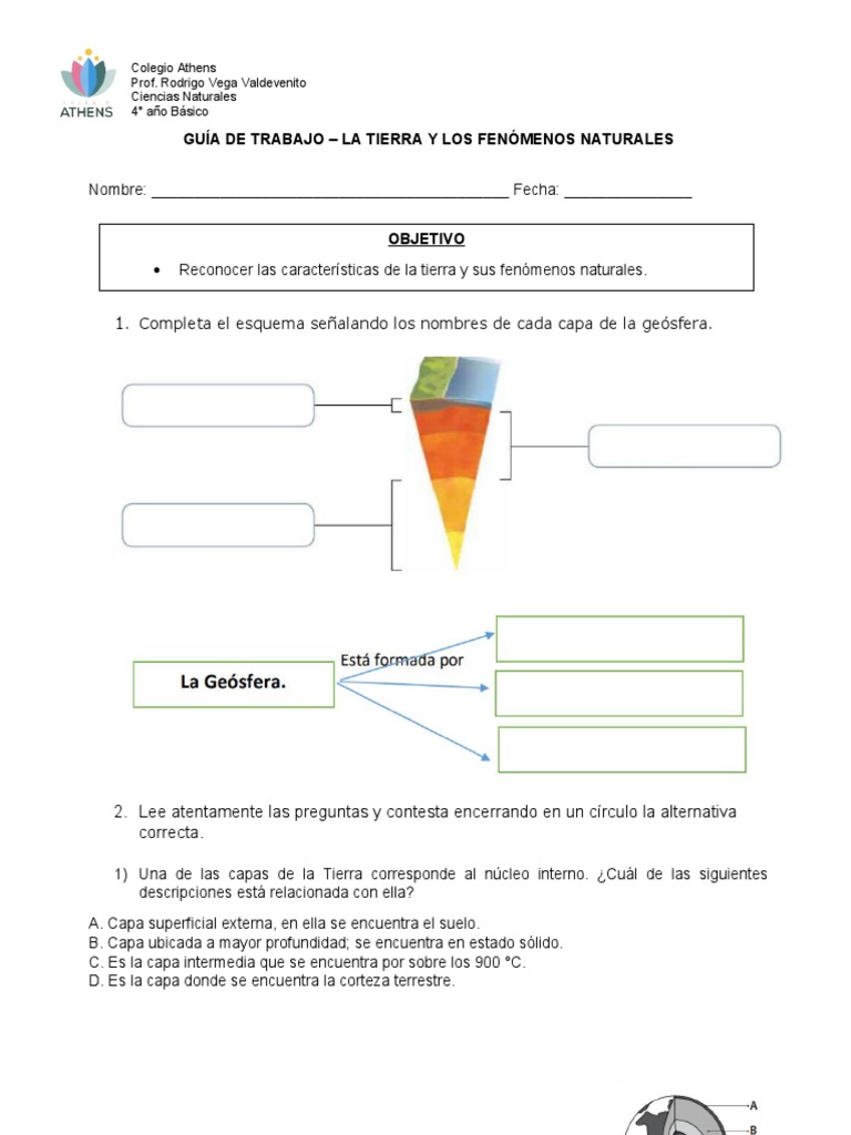 Guía de Trabajo - La Tierra y Fenonemos Naturales - Ciencias - 4to ...