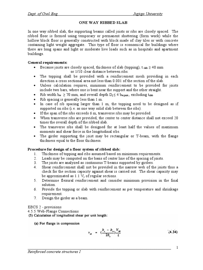 One Way Ribbed Slab | PDF | Architectural Elements | Mechanical Engineering