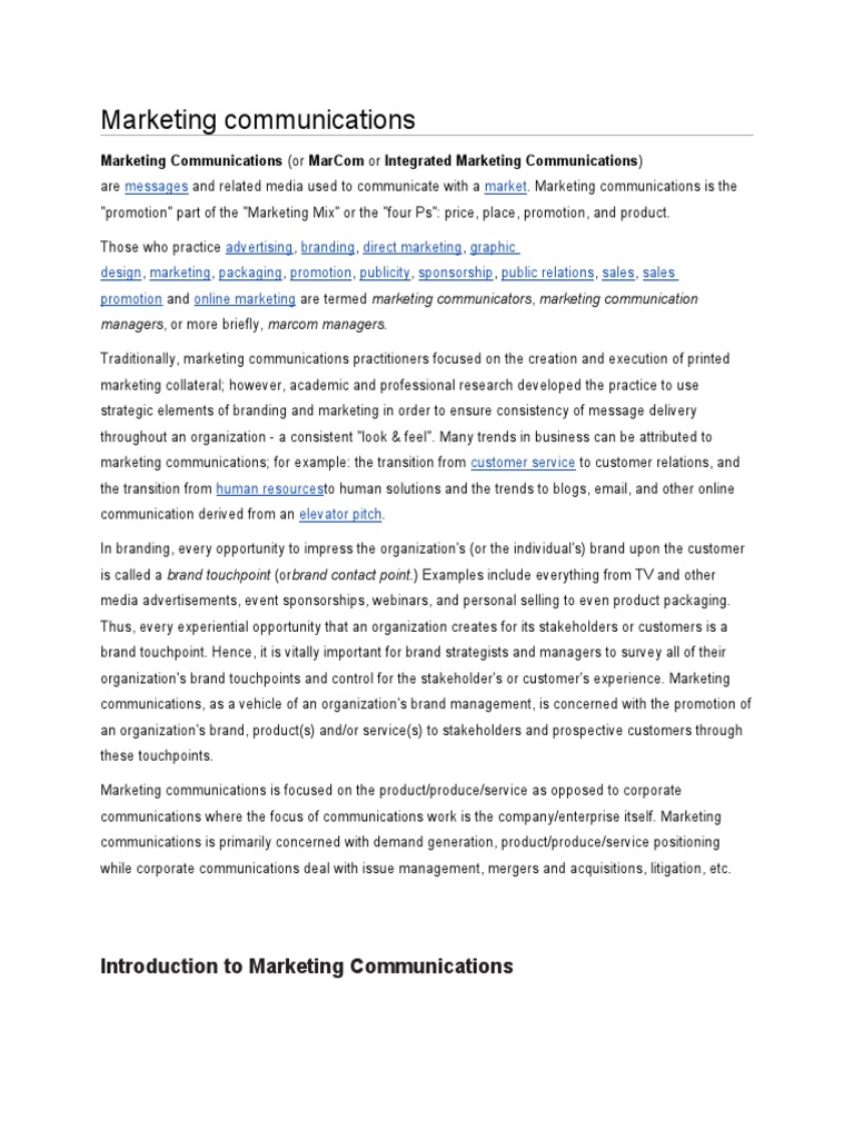 Marketing Communications: Marketing Communications (Or Marcom or ...