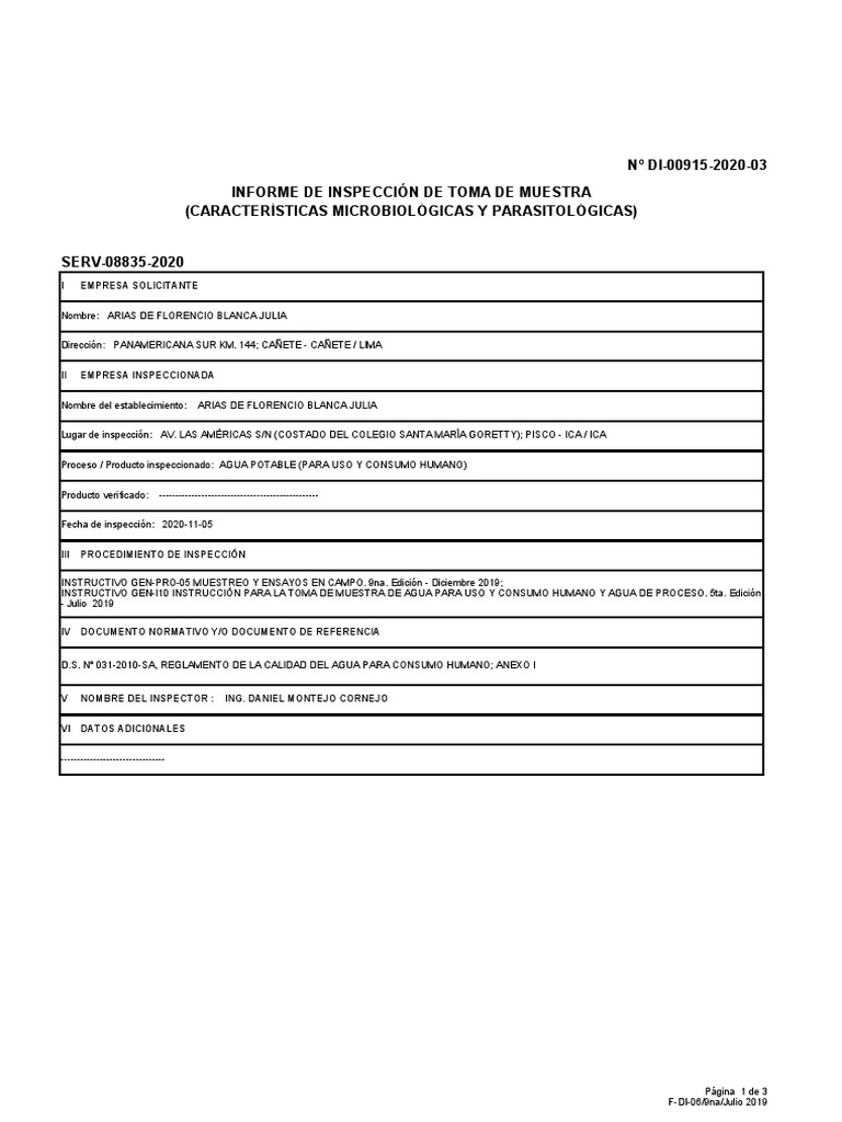Il - Agua Potable (Para Uso y Consumo Humano) - Arias de Florencio ...