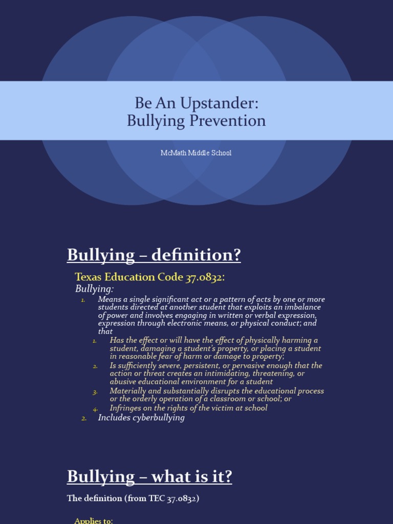 Be An Upstander: Bullying Prevention: Mcmath Middle School | PDF ...