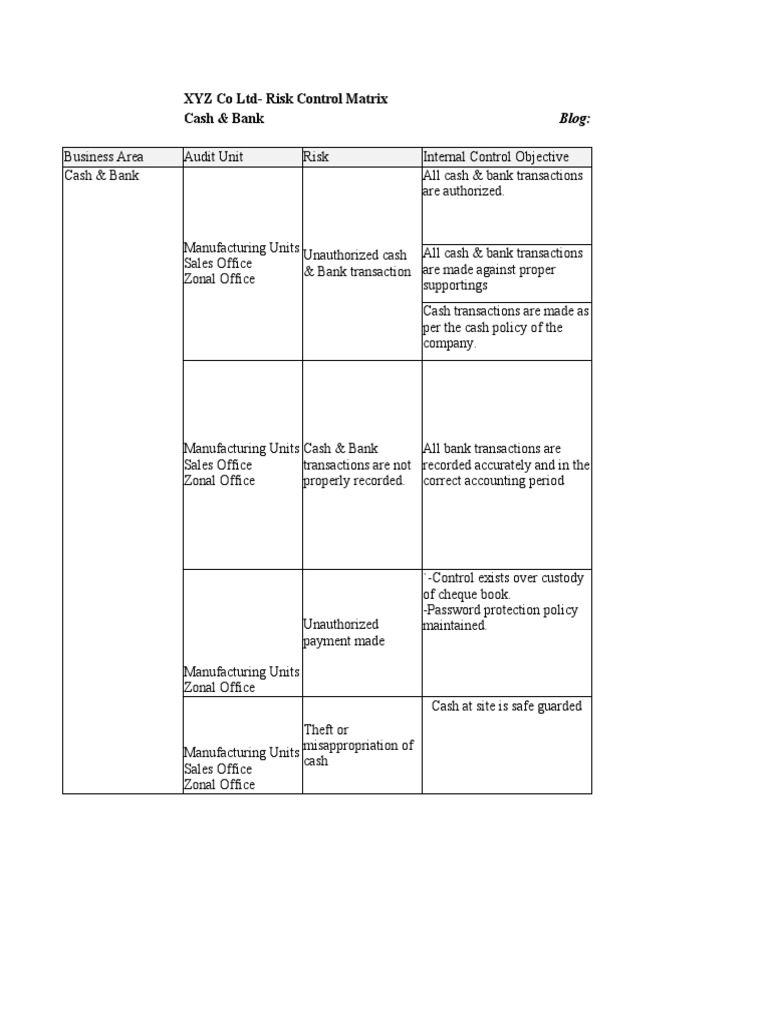 XYZ Co Ltd Risk Control Matrix Overview | PDF | Accounts Payable ...