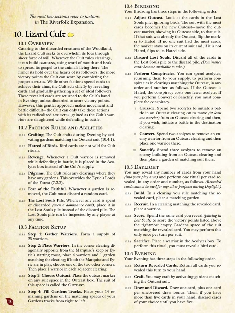 Lizard Cult: The Next Two Sections Refer To Factions in The Riverfolk ...