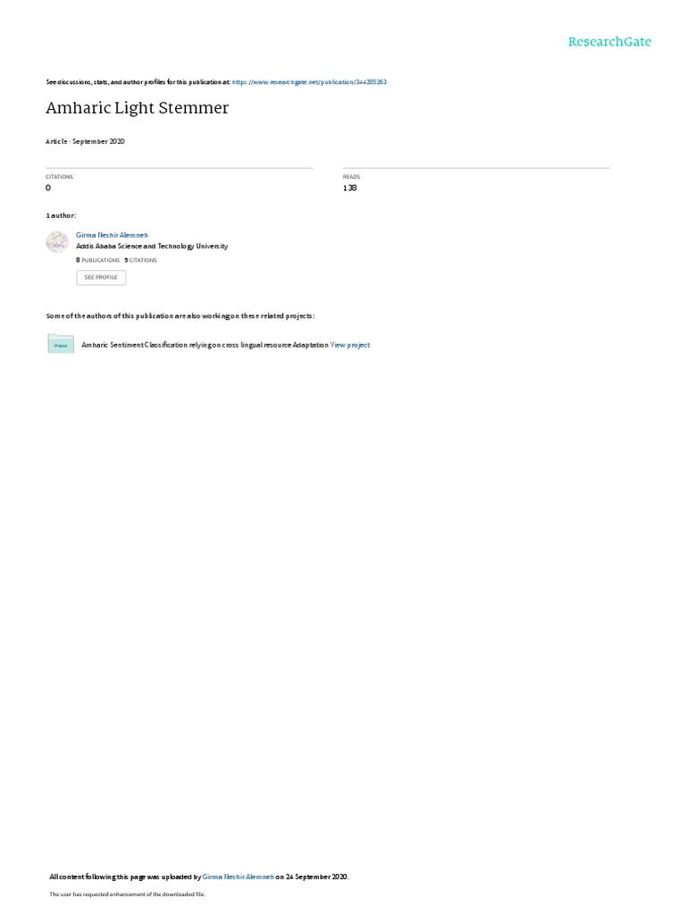 Amharic Light Stemmer: September 2020 | PDF | Human Communication | Computing