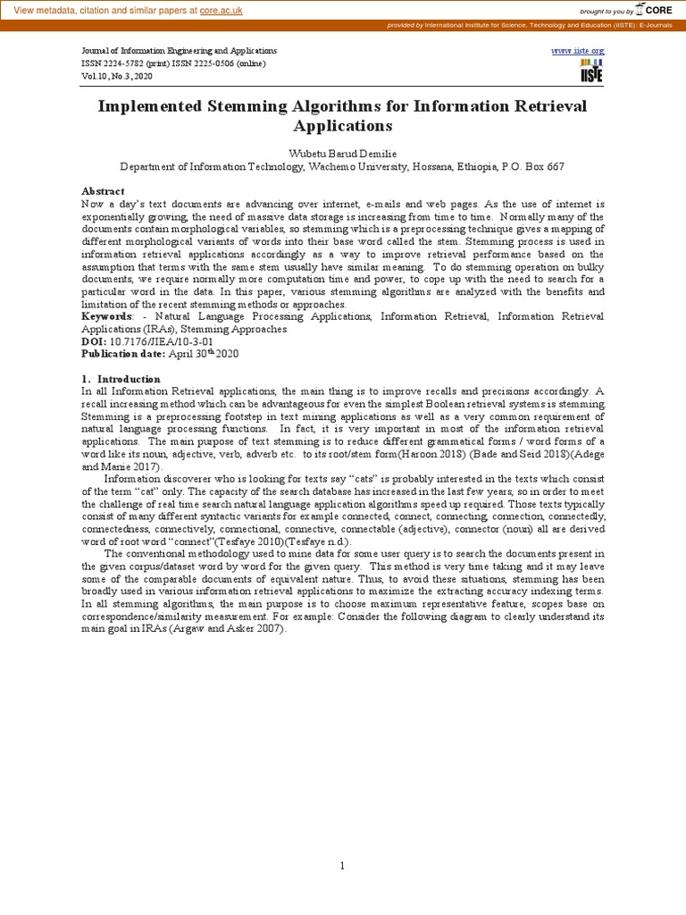 Implemented Stemming Algorithms For Information Retrieval Applications ...