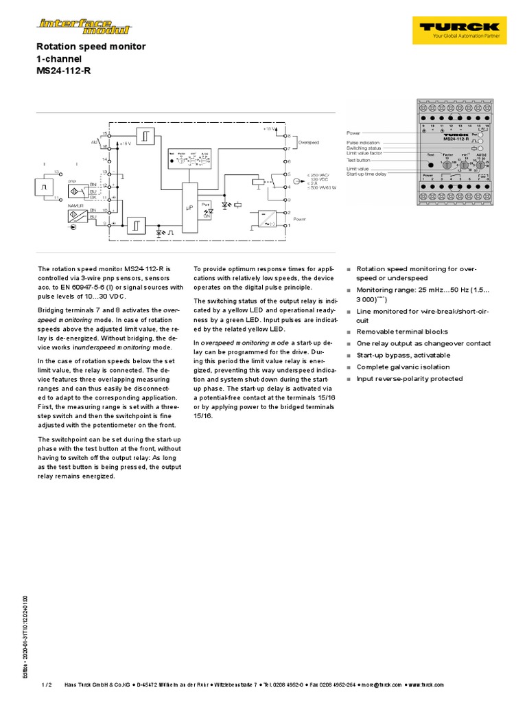 Rotation Speed Monitor 1-Channel MS24-112-R | PDF | Relay | Electrical ...
