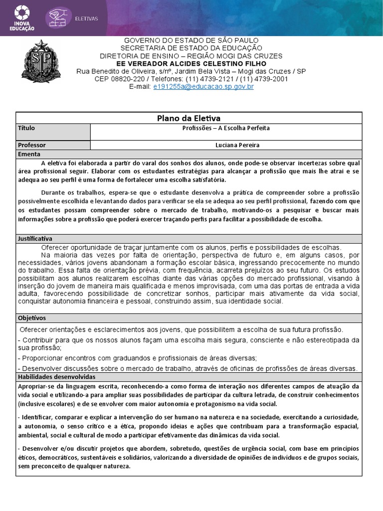 Plano de Eletivas | PDF | Sociologia