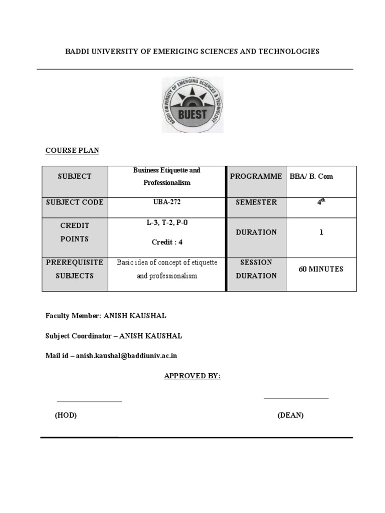 Busi. Etiqttes & Proffesionalism (UBA-272) BBA-B.com 4th | PDF ...