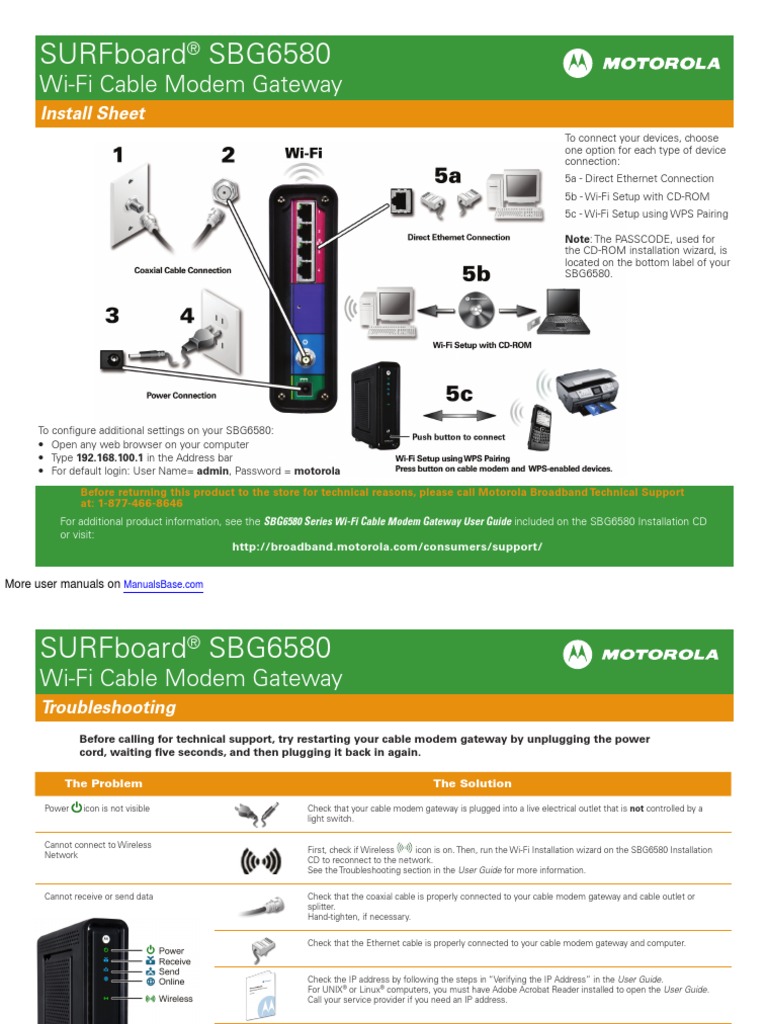 Surfboard SBG6580 | PDF | Wi Fi | Modem