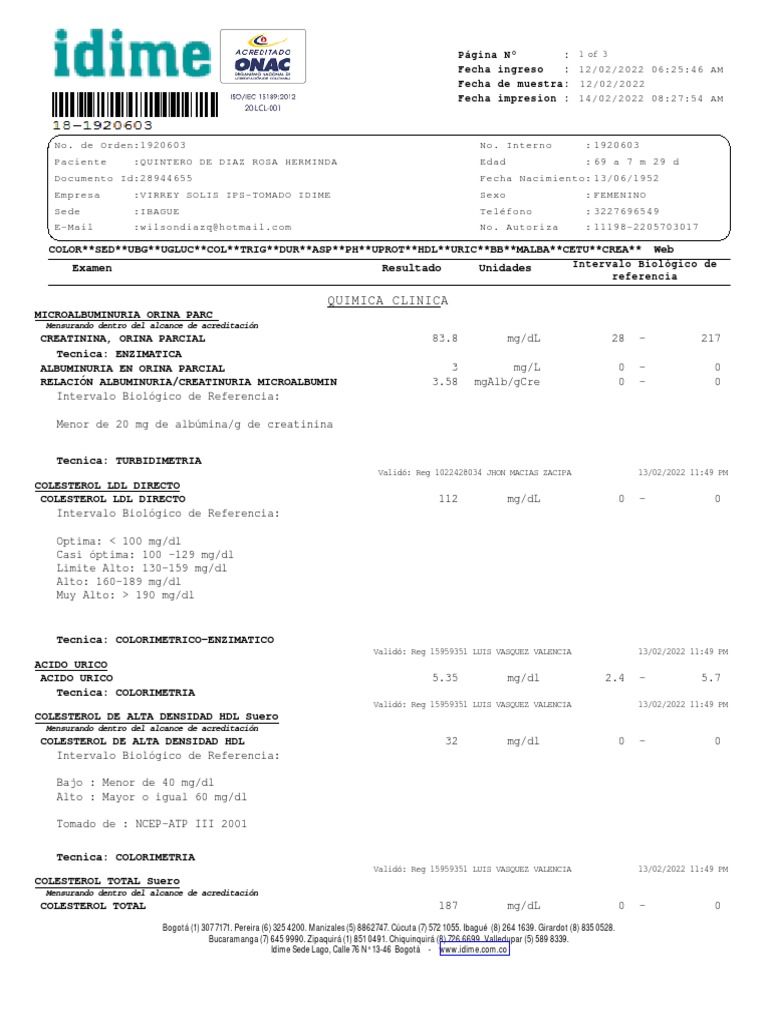 18 1920603 Laboratorios | PDF | Urología | Nefrología
