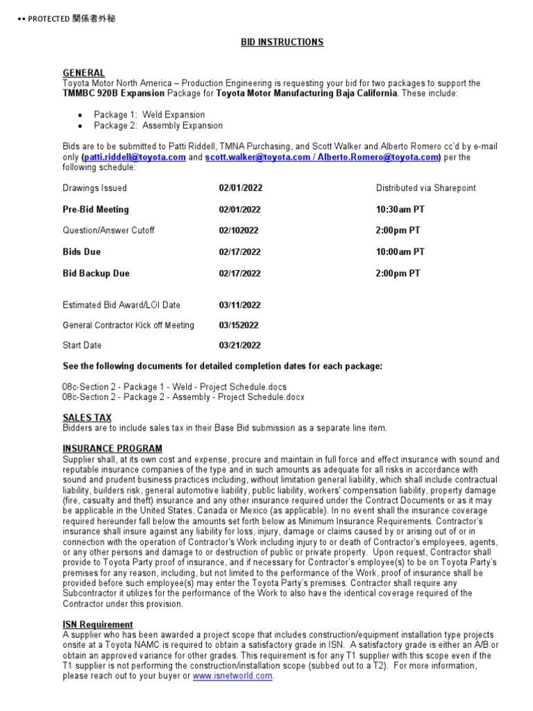 01b-Bid Instructions-Rev 1 | PDF | Insurance | Legal Liability