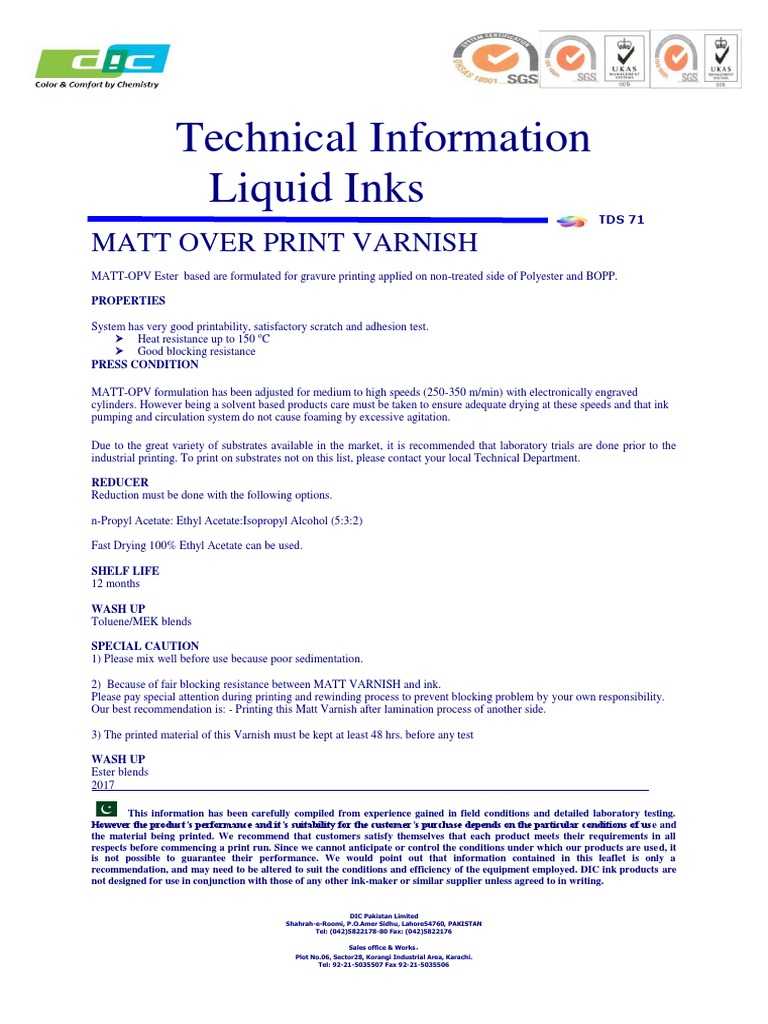 MATT OPV TDS Ester Based | PDF | Secondary Sector Of The Economy ...