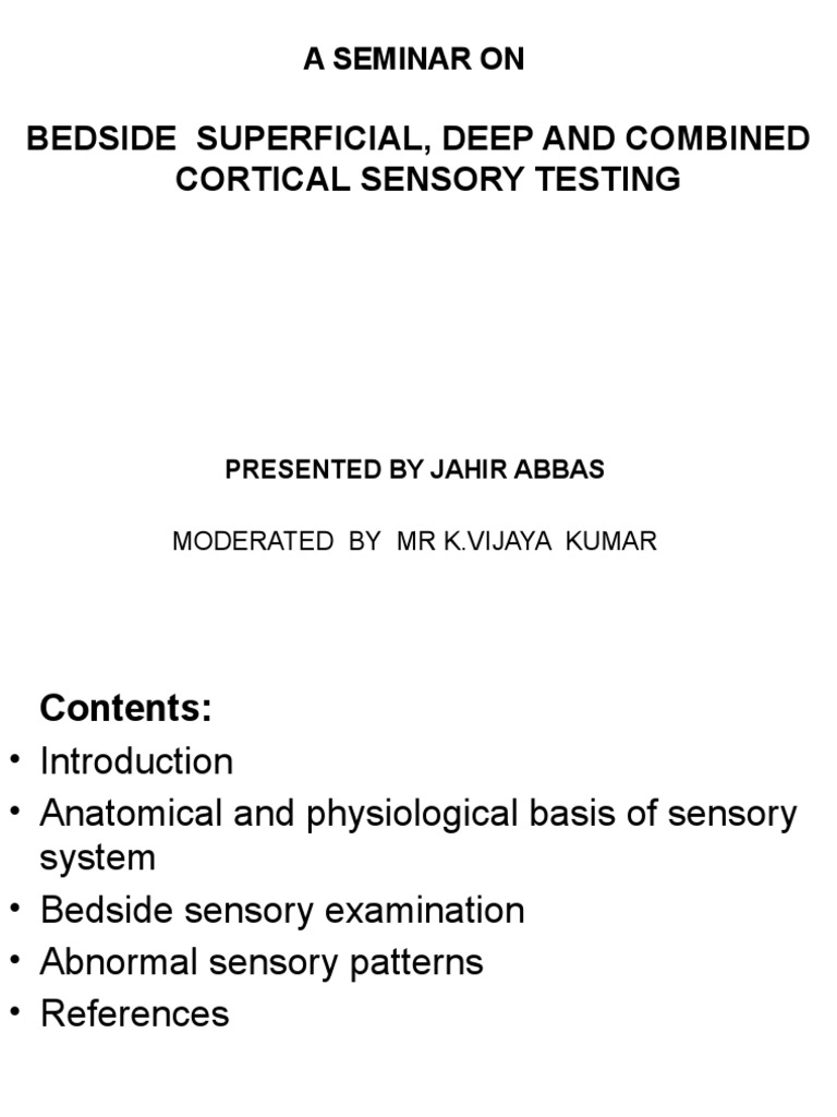 Bedside Superficial, Deep and Combined Cortical Sensory Testing | PDF ...