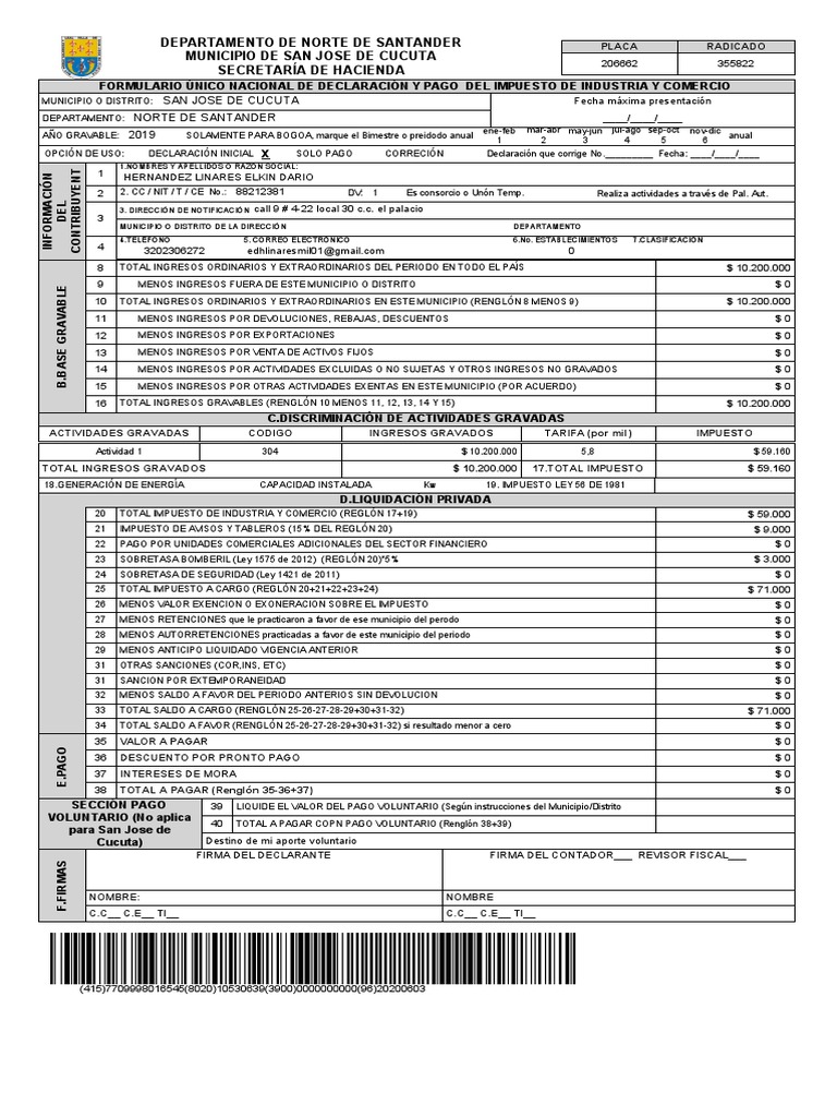 Liquidacion Ind y Cio Local 30 2020 | PDF | Impuestos