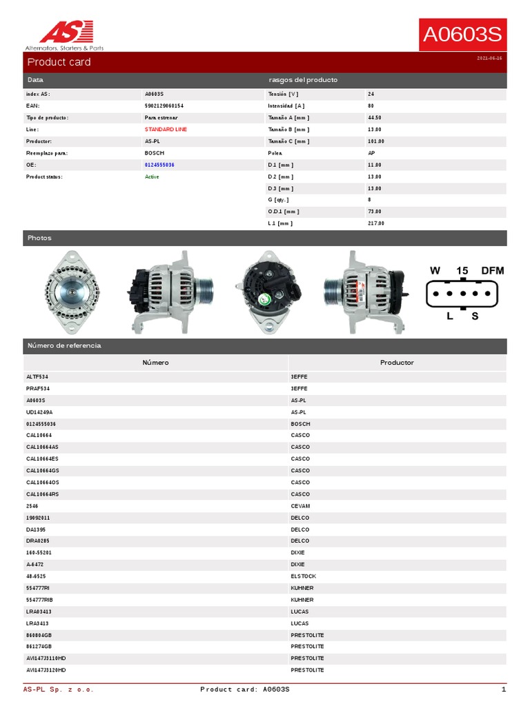 Alternador 24V Bosch 0124555036 Bus Hino BS05 | PDF