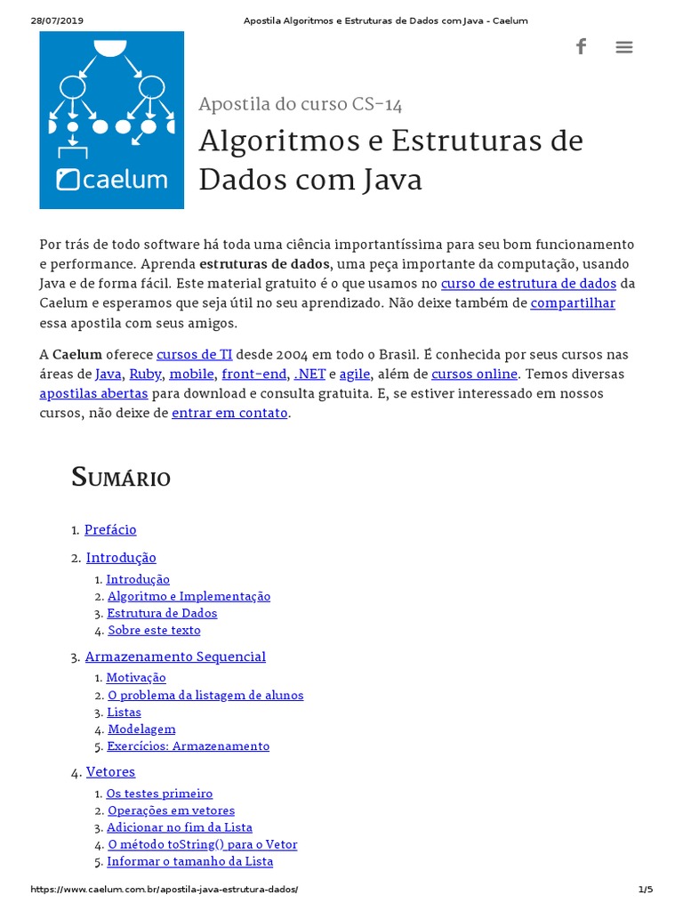 Apostila Algoritmos e Estruturas de Dados Com Java - Caelum | PDF ...