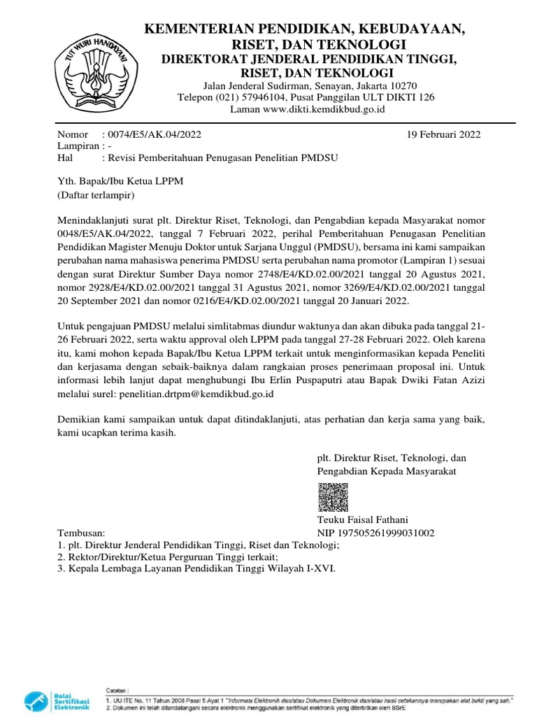 Revisi Pemberitahuan Penugasan Penelitian PMDSU | PDF