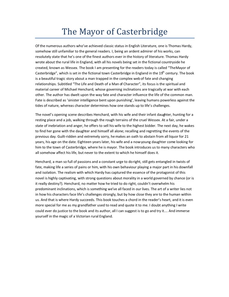 The Mayor of Casterbridge: A Tragic Story of a Man Trapped by Fate and ...