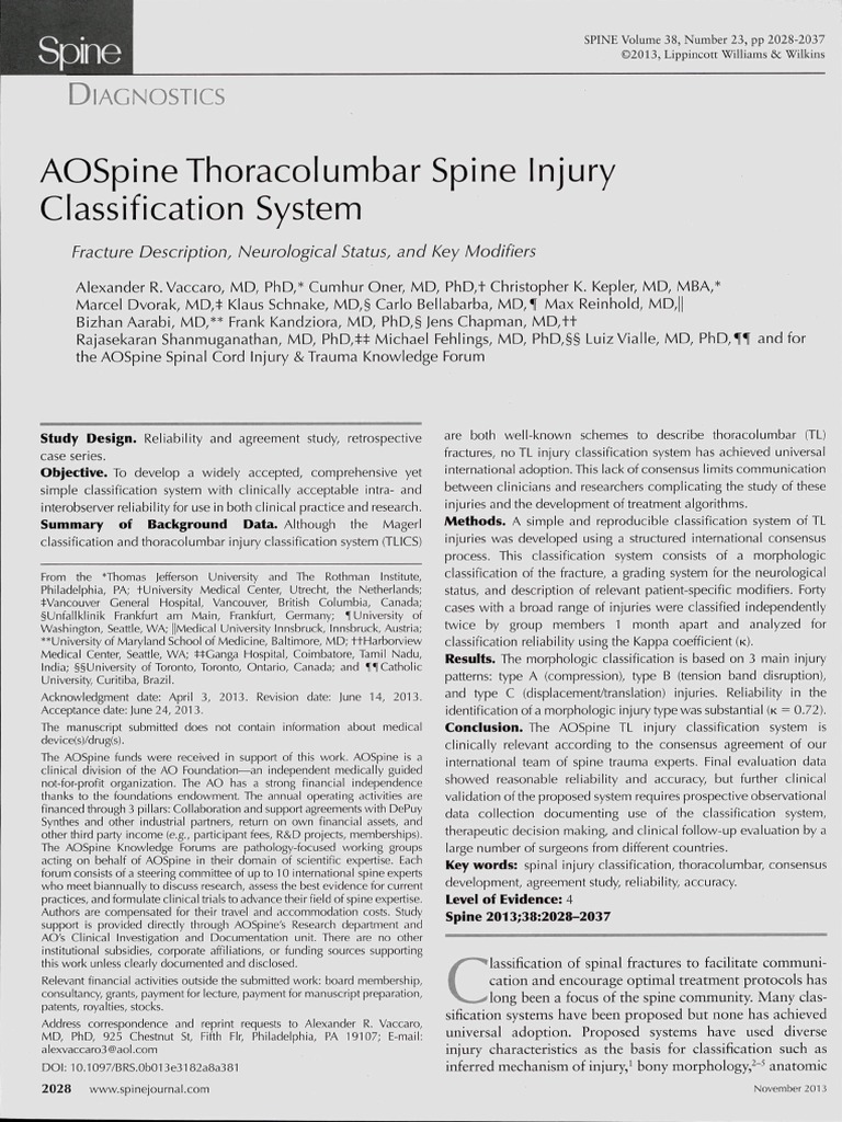 AOSpine Thoracolumbar Spine Injury Classification System | PDF ...