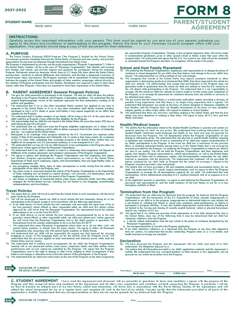 Parent/Student Agreement: Family Name First Name Middle Name | PDF