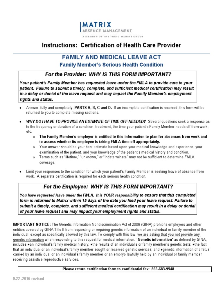 Instructions: Certification of Health Care Provider: Family and Medical ...