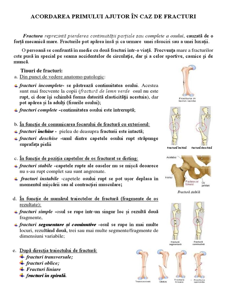 Referat Acordarea Primului Ajutor În Caz de Fracturi (Butuc Carmen) | PDF