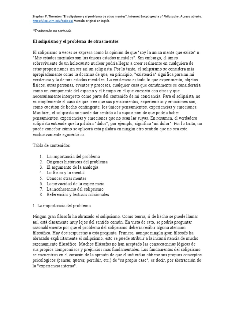 Solipsismo y Otras Mentes | PDF | Mente | René Descartes