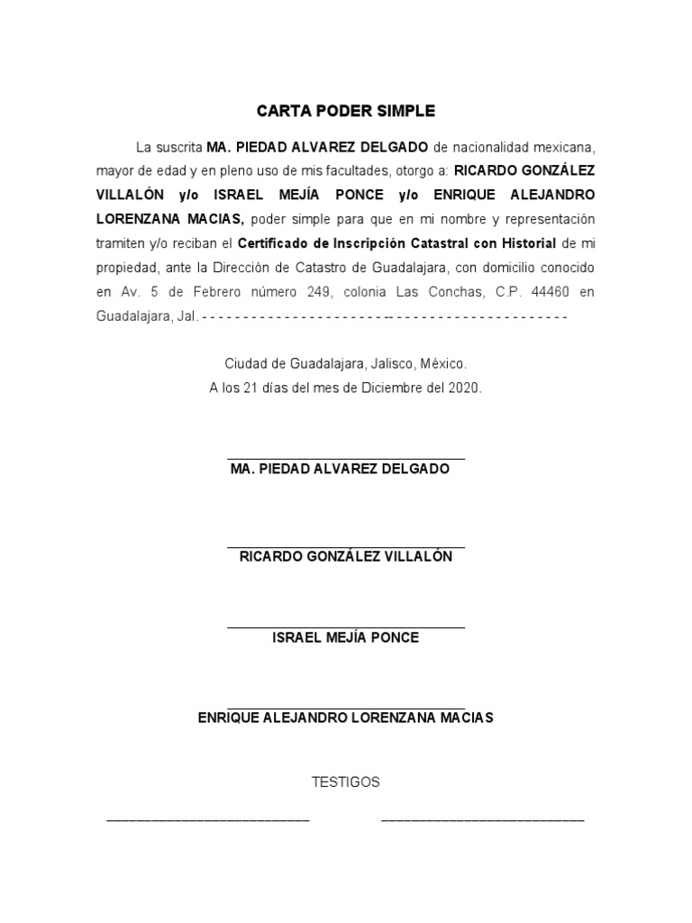 Carta Poder Simple, Tamite Catastro | PDF