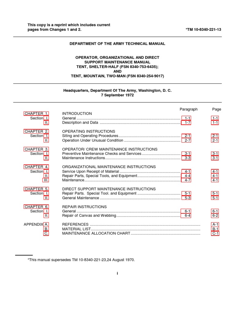 Half Shelter Tent Maintenance Manual | PDF