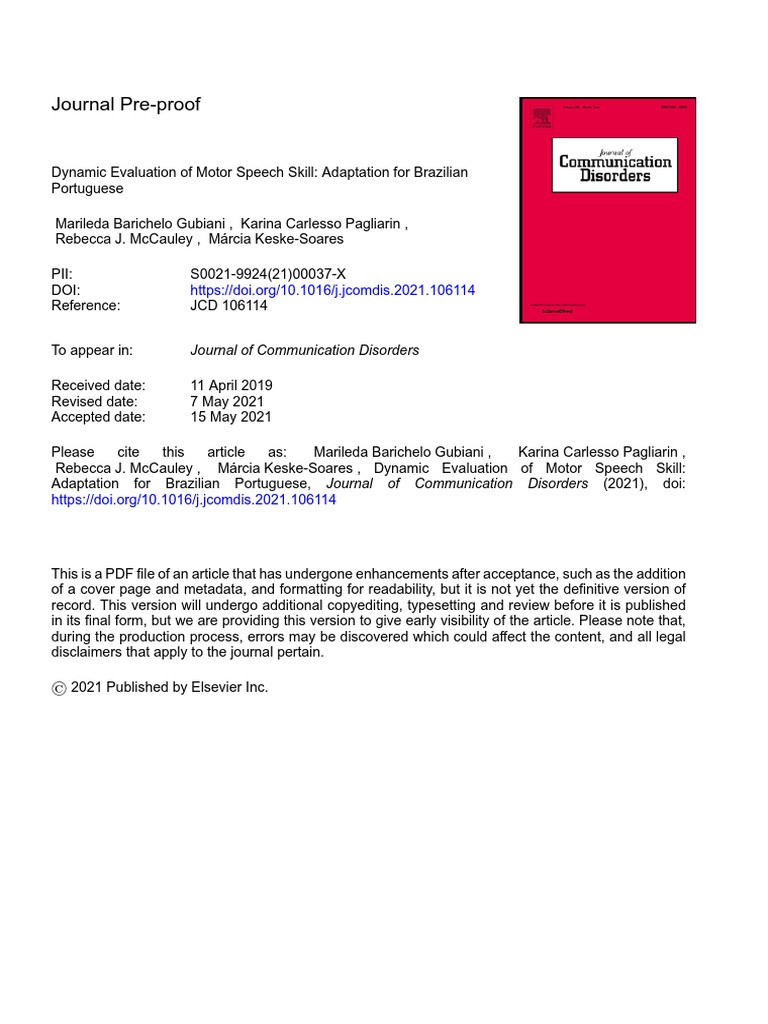Dynamic Evaluation of Motor Speech Skill | PDF | Syllable | Validity ...