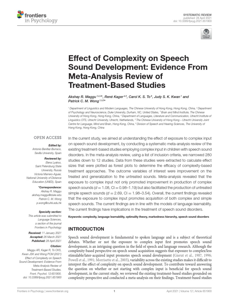 Effect of Complexity On Speech Sound Development Evidence From Meta ...