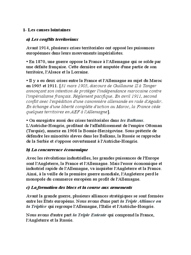 Causes de la Première Guerre Mondiale | PDF | Politique mondiale ...