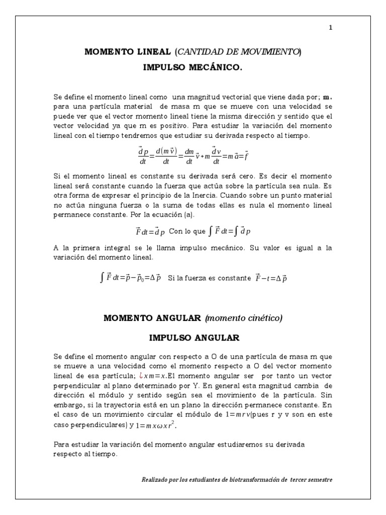 Momento Lineal | PDF | Momento angular | Impulso