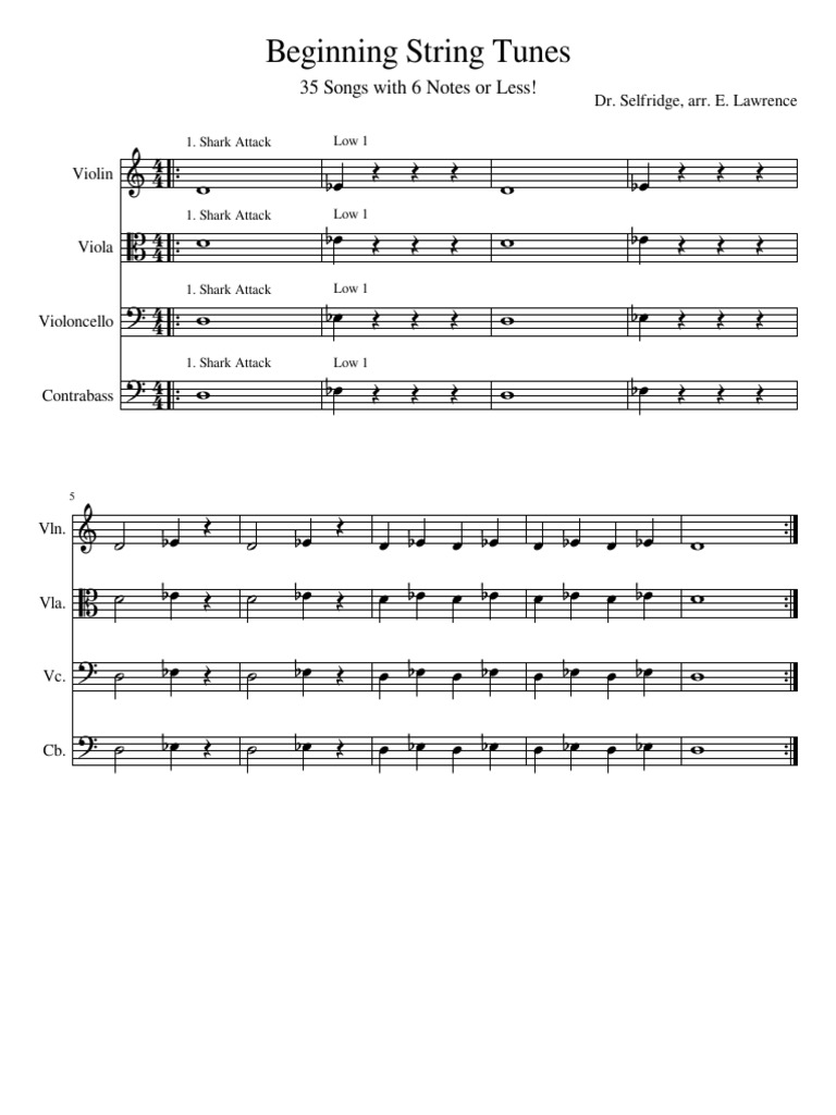 Beginning String Tunes: 35 Songs With 6 Notes or Less! | PDF | Symphony ...