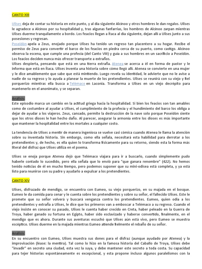 Resumen Canto XIII-XXIV | PDF | Odiseo | Odisea
