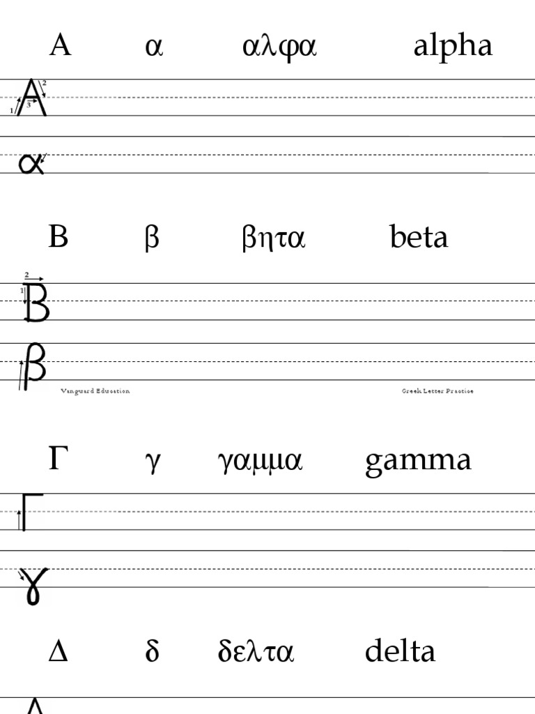 Greek Letter Practice - Vanguard Education | PDF | Greek Alphabet ...