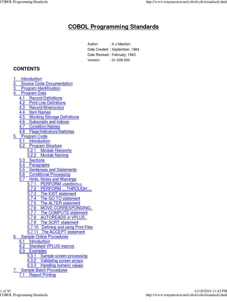 COBOL Programming Standards | PDF