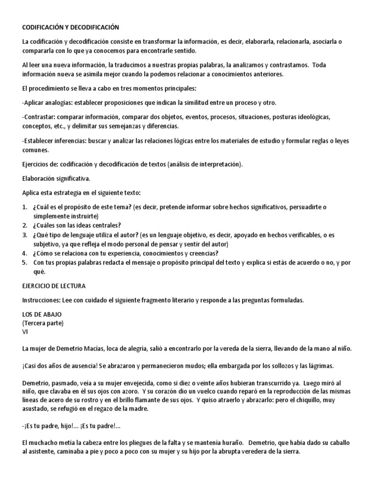 Codificación y Decodificación de Textos | PDF | Información | Analogía