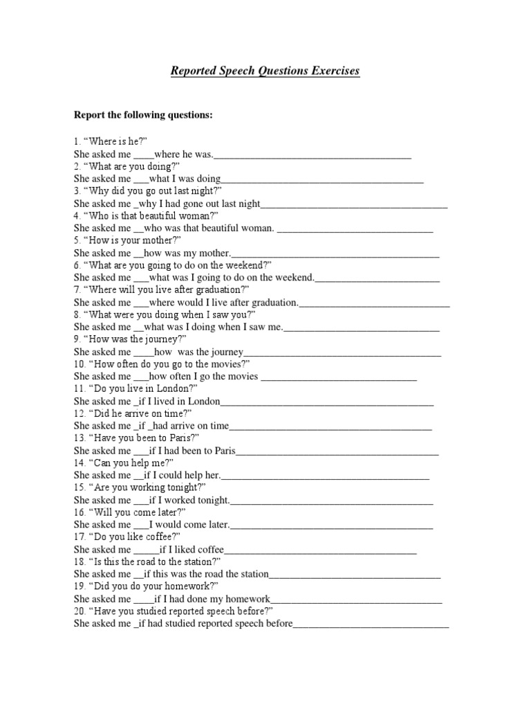 Reported Questions Exercises | PDF