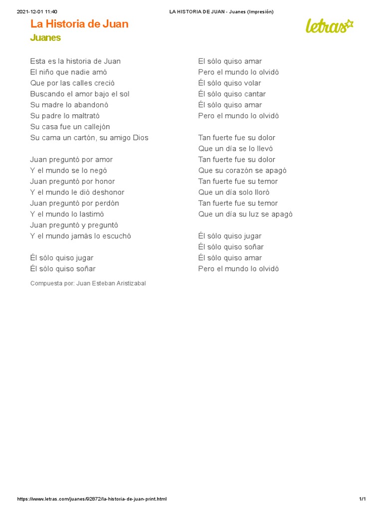LA HISTORIA DE JUAN - Juanes (Impresión) | PDF | Arte