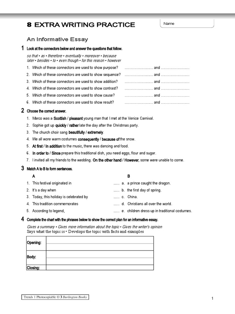 8 Extra Writing Practice: An Informative Essay | PDF | Traditions