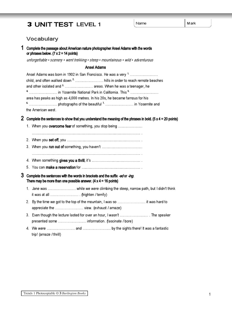 3 Unit Test: Vocabulary | PDF | Grammar | Language Families