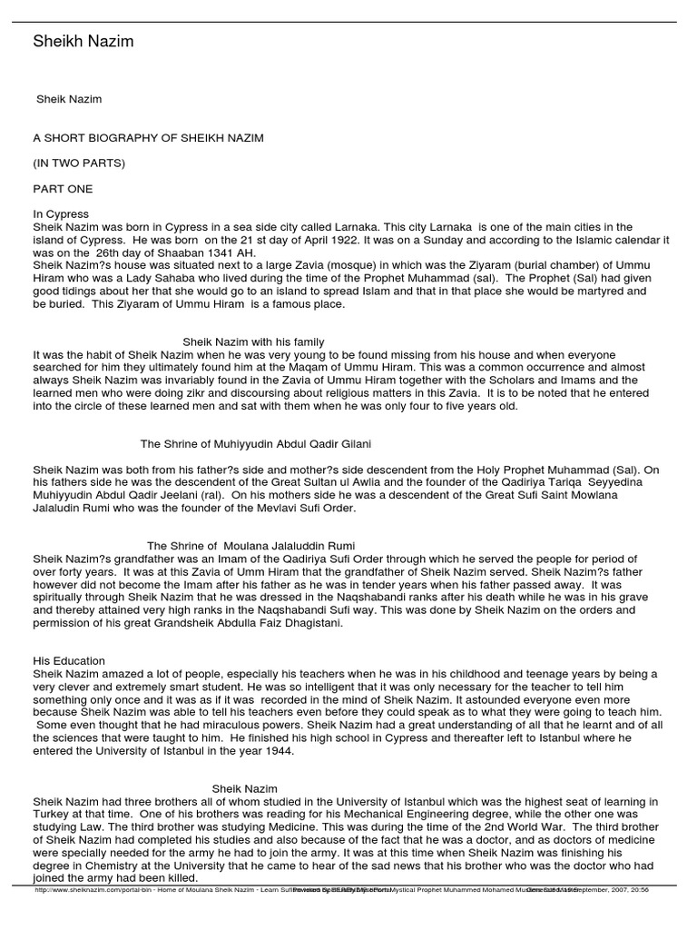 Sheikh Nazim: A Sufi Legacy | PDF | Sufism | Prophets And Messengers In ...